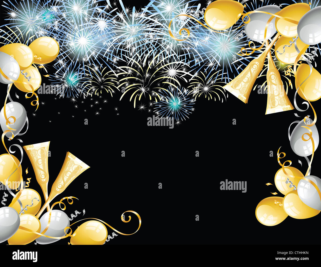 Balloons and fireworks to celebrate with copy space Stock Photo - Alamy