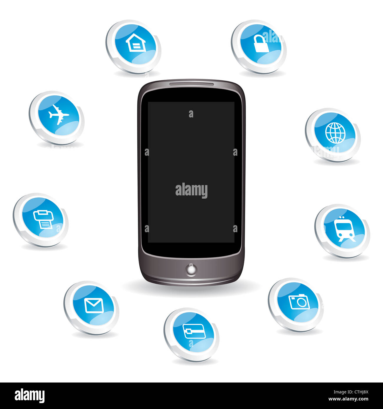 isolated smart phone and any icons Stock Photo - Alamy