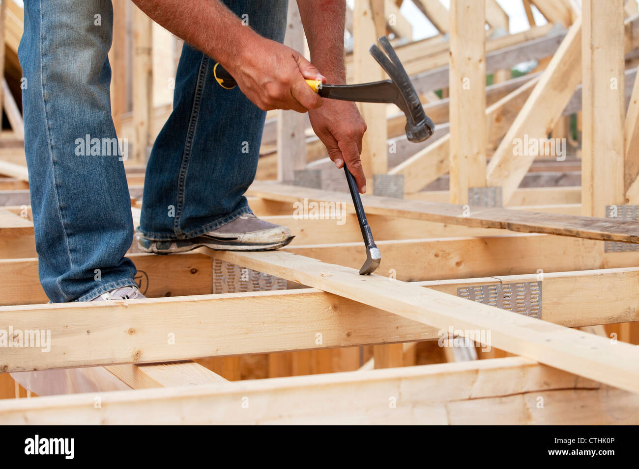Tradesman Working On Framing For New Home Construction; St. Albert ...