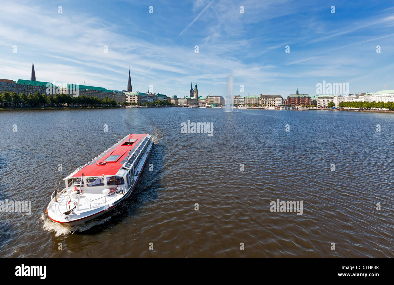 Binnenalster Lake at Hamburg, Alster ferry boat in foreground Stock ...