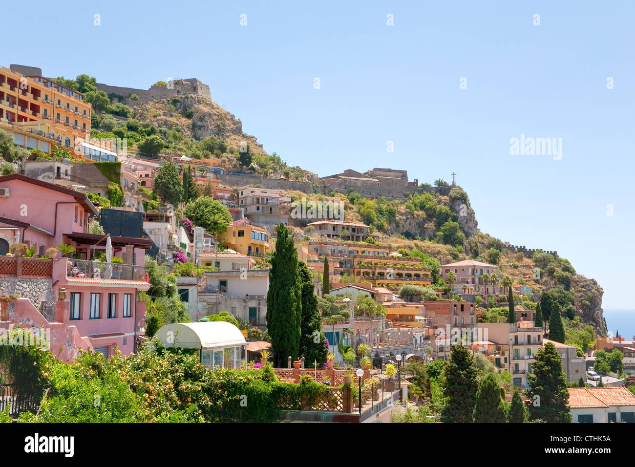 view on town Taormina from Castelmola, Sicily, Italy Stock Photo - Alamy
