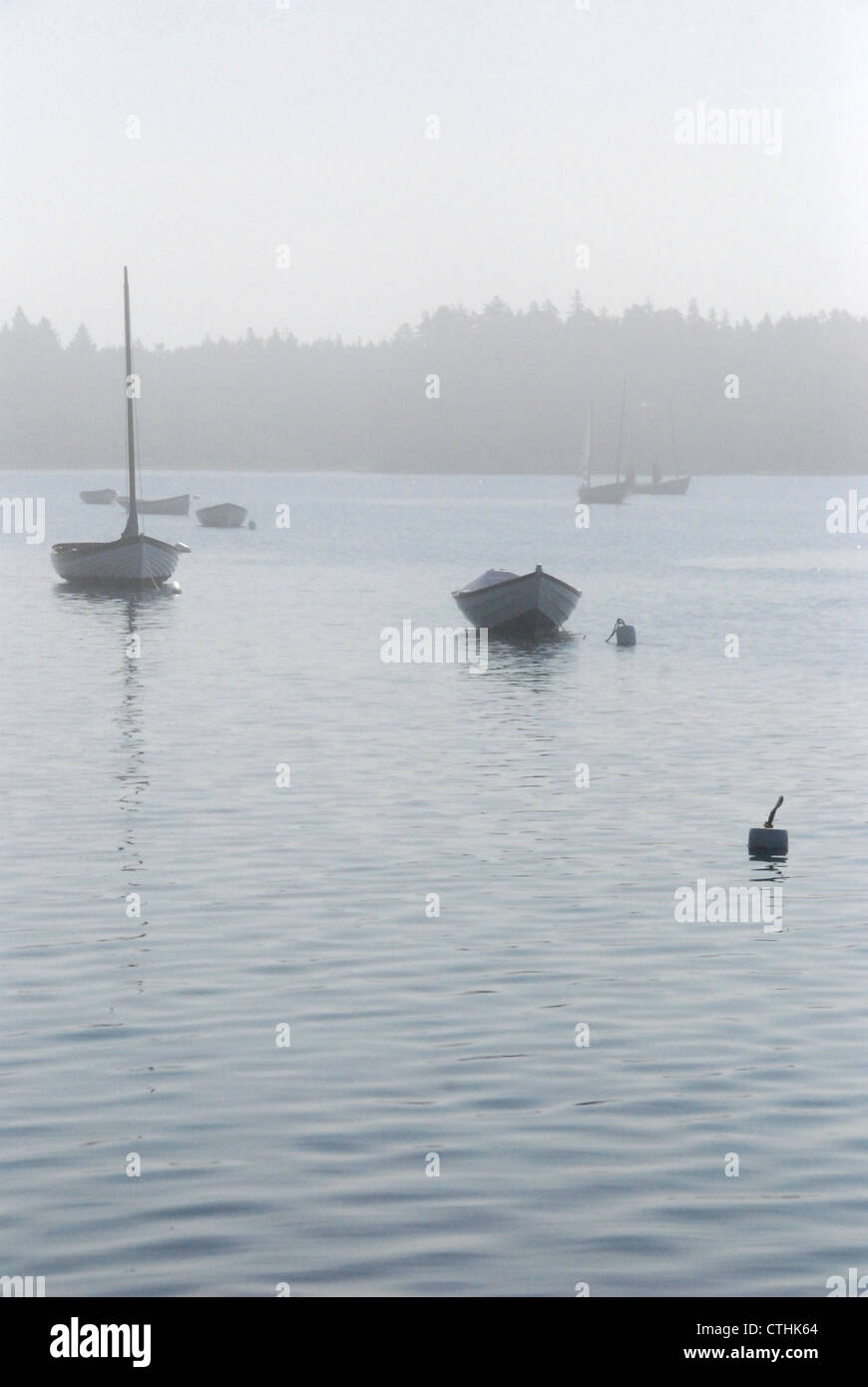 Boats Moored in the Fog Stock Photo - Alamy