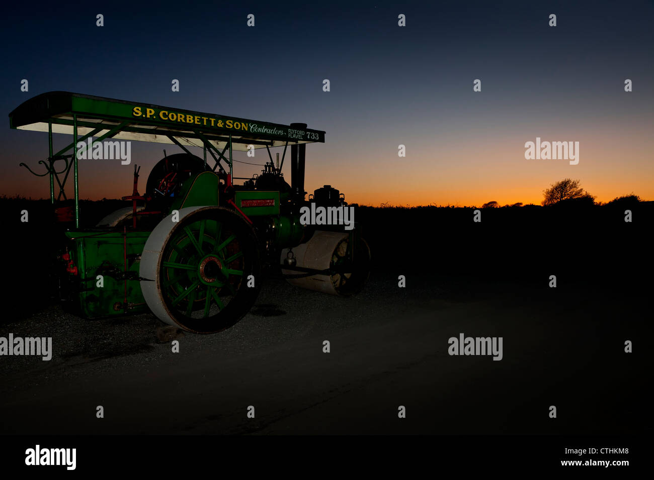 Steam traction engine at sunset Stock Photo - Alamy