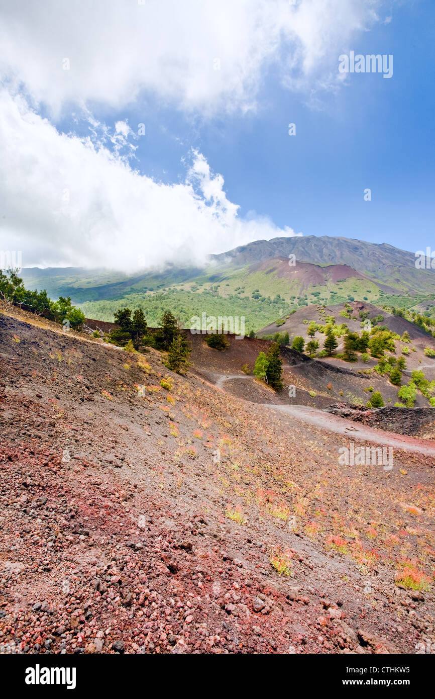 mountain path in clinker ground on volcano Etna, Sicily Stock Photo - Alamy