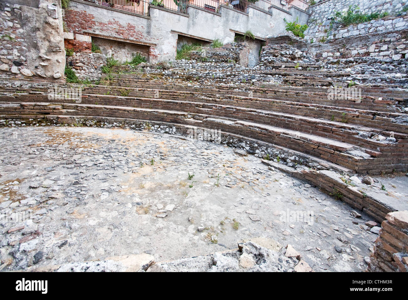 antique roman amphitheater Odeon, Taormina, Sicily, Italy Stock Photo ...