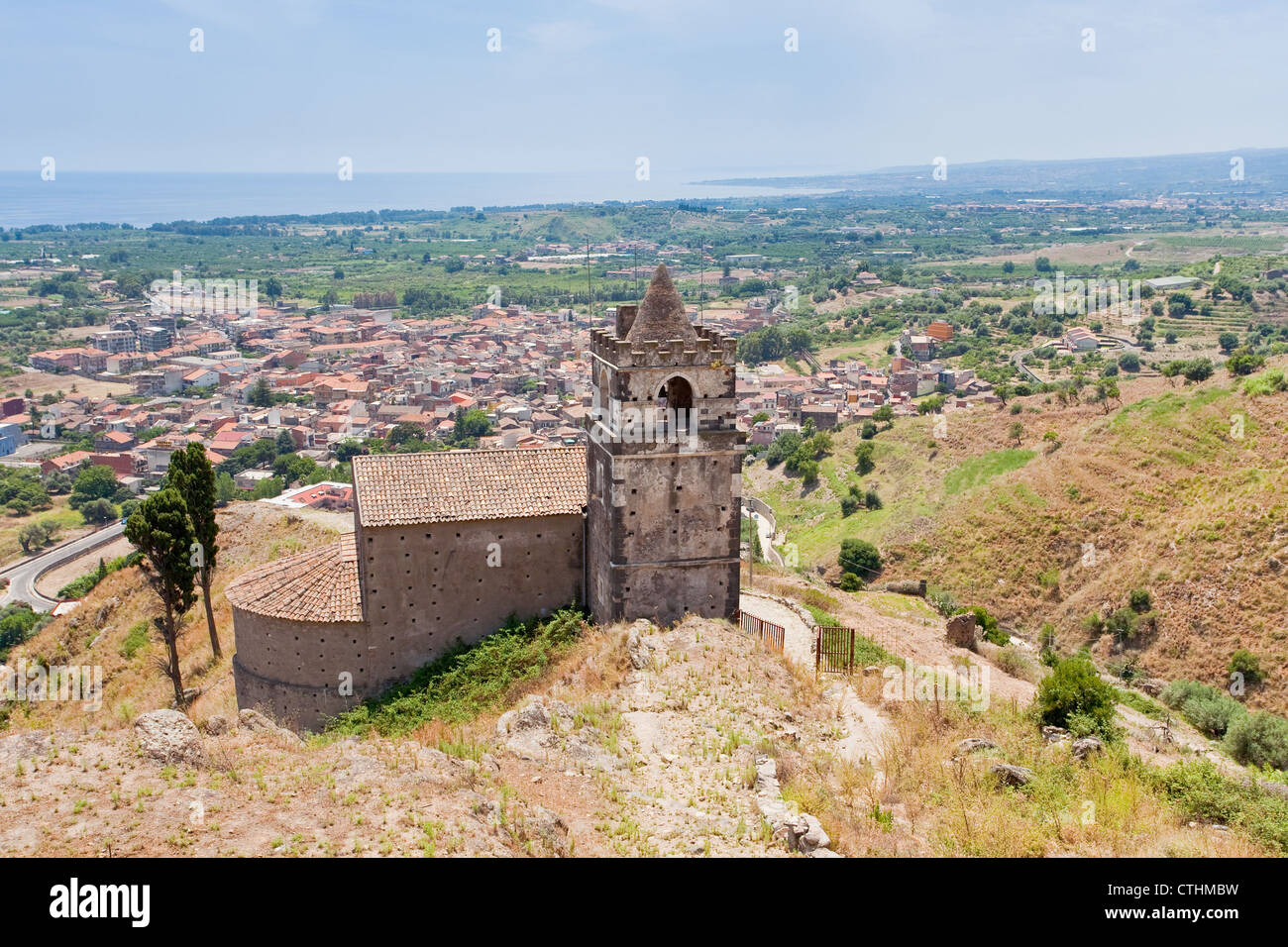 medieval chapel and view on seacoast in Sicily Stock Photo - Alamy