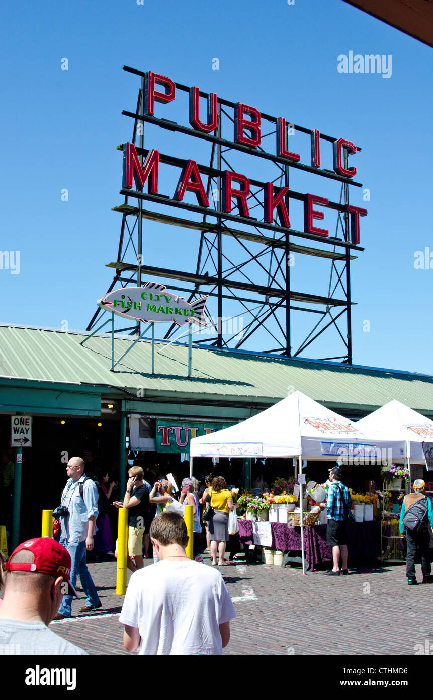 Public Market sign at Pikes Place Market in Seattle Stock Photo - Alamy