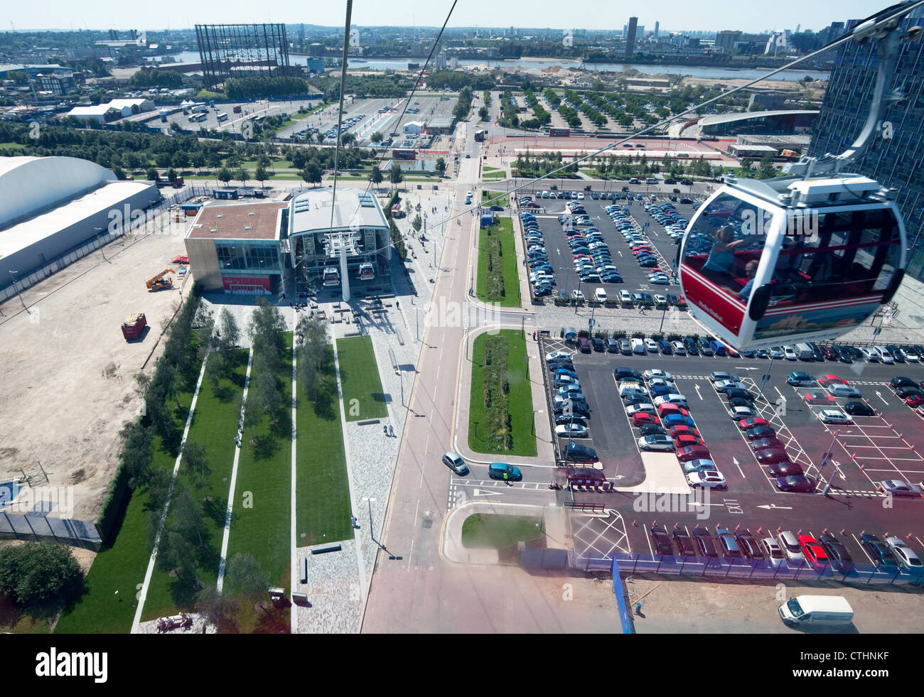 Emirates Air Line cable car, London - view of Greenwich Peninsula ...