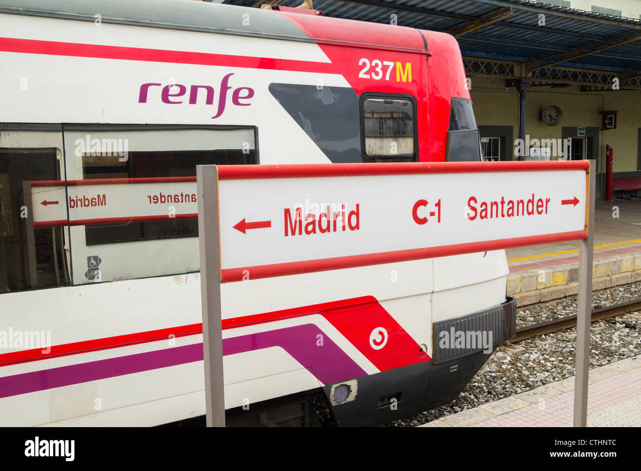 State owned RENFE train at station on Madrid to Santander line Stock ...