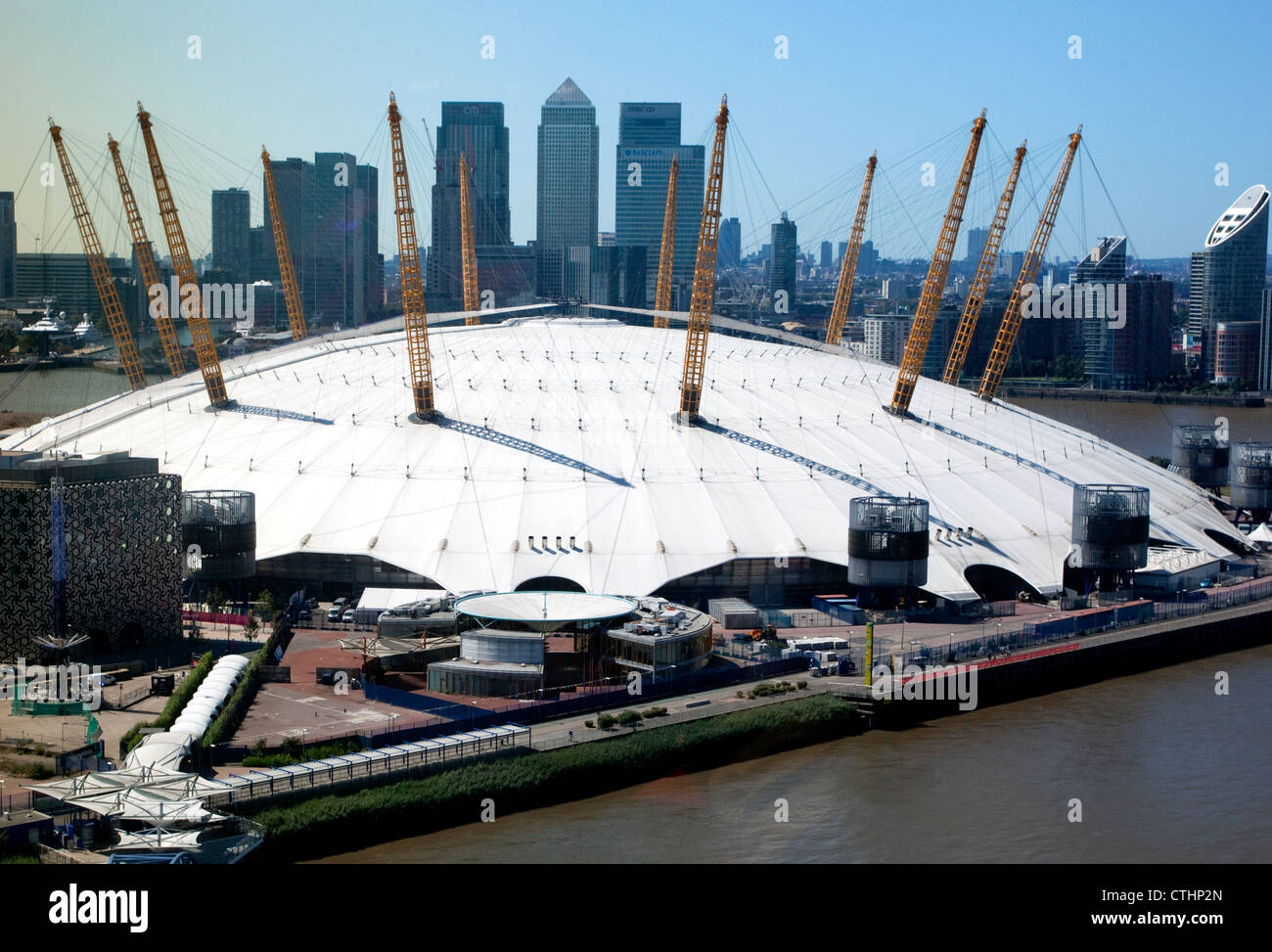 Emirates Air Line cable car, London - view from car showing Canary ...