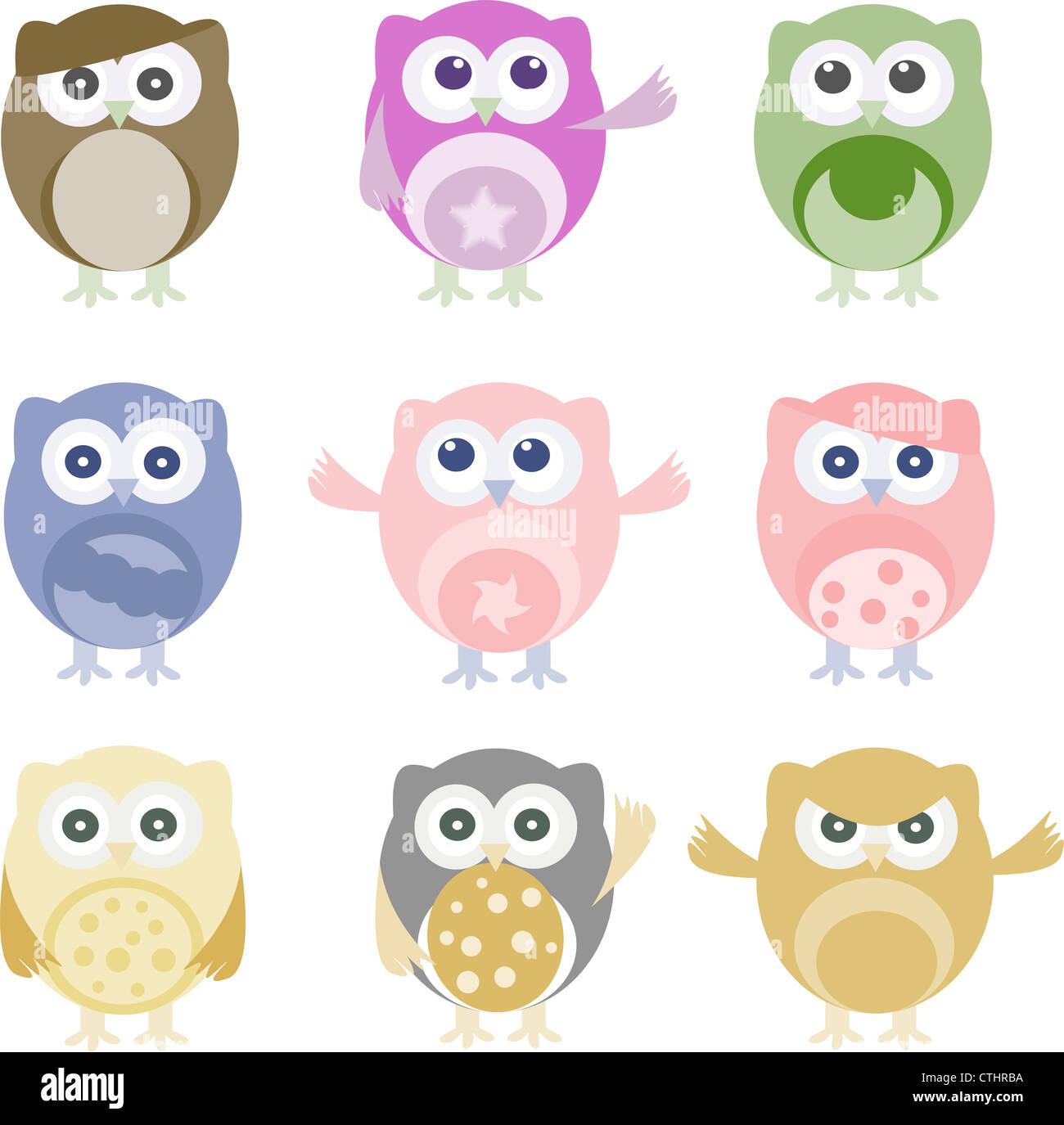 Set of nine cartoon owls with various emotions Stock Photo - Alamy