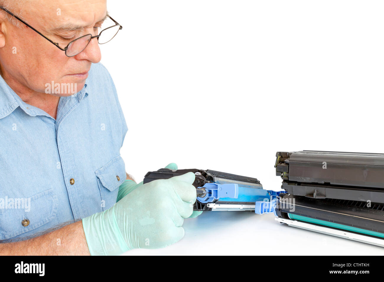 worker Laser printer on a workbench. Printer workshop Stock Photo - Alamy