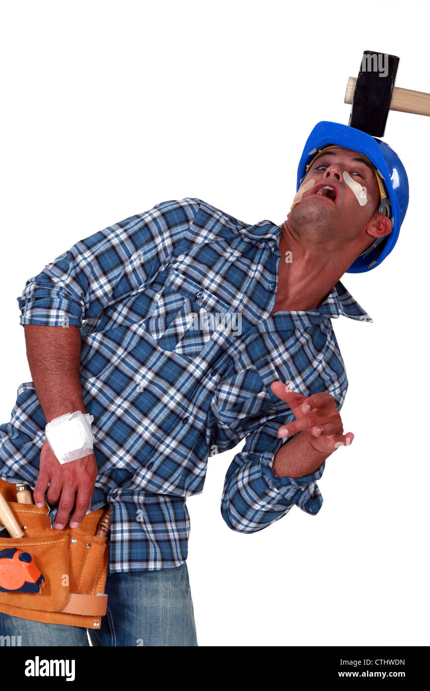 Injured man smashed by hammer Stock Photo - Alamy