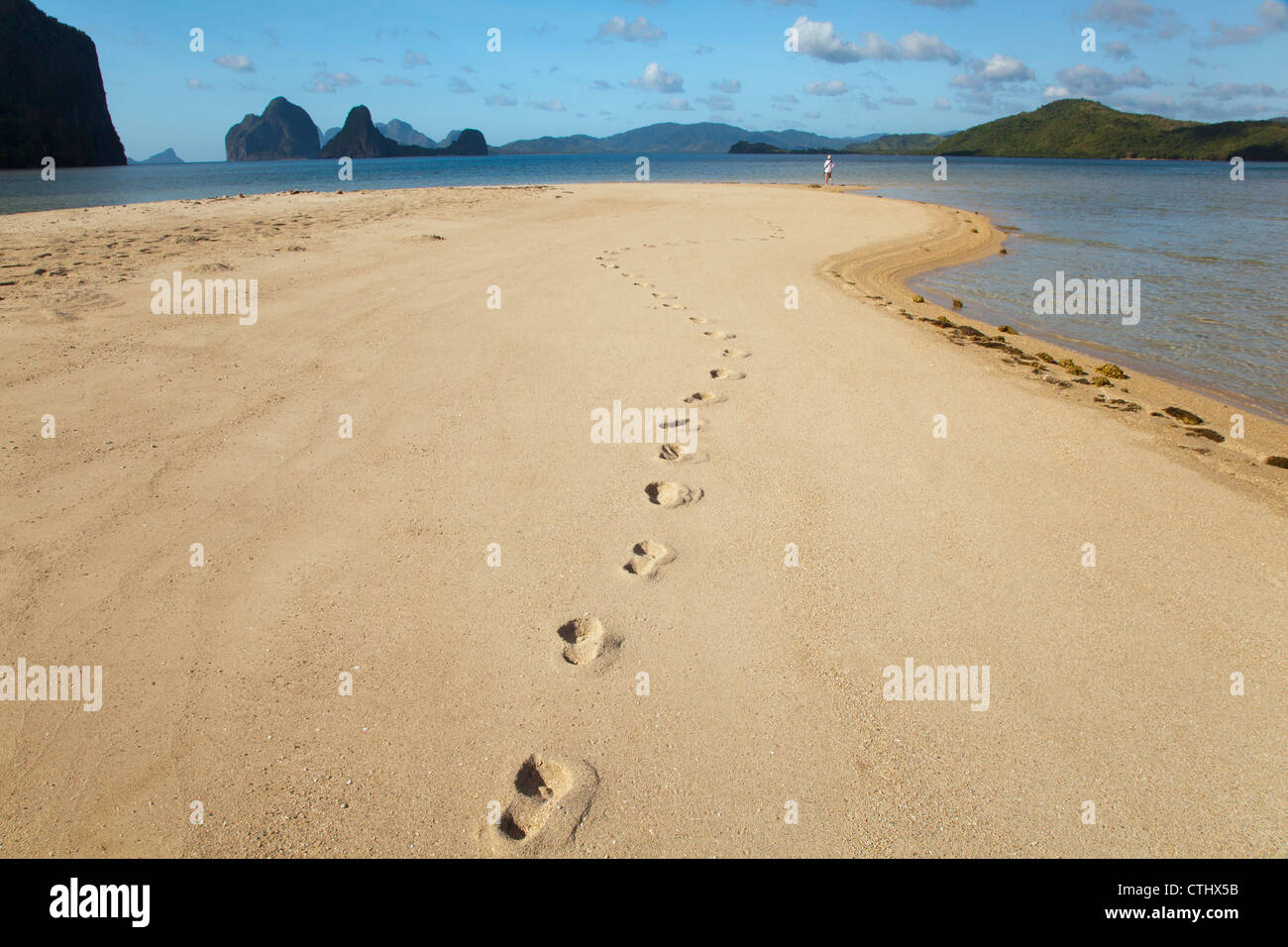 Footprints On A Sand Island Near El Nido And Corong Corong; Bacuit ...