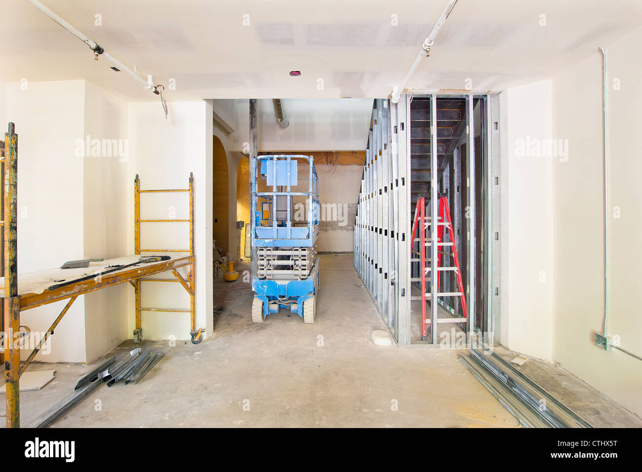 Drywall and Framing with Metal Studs in Commercial Space Construction ...