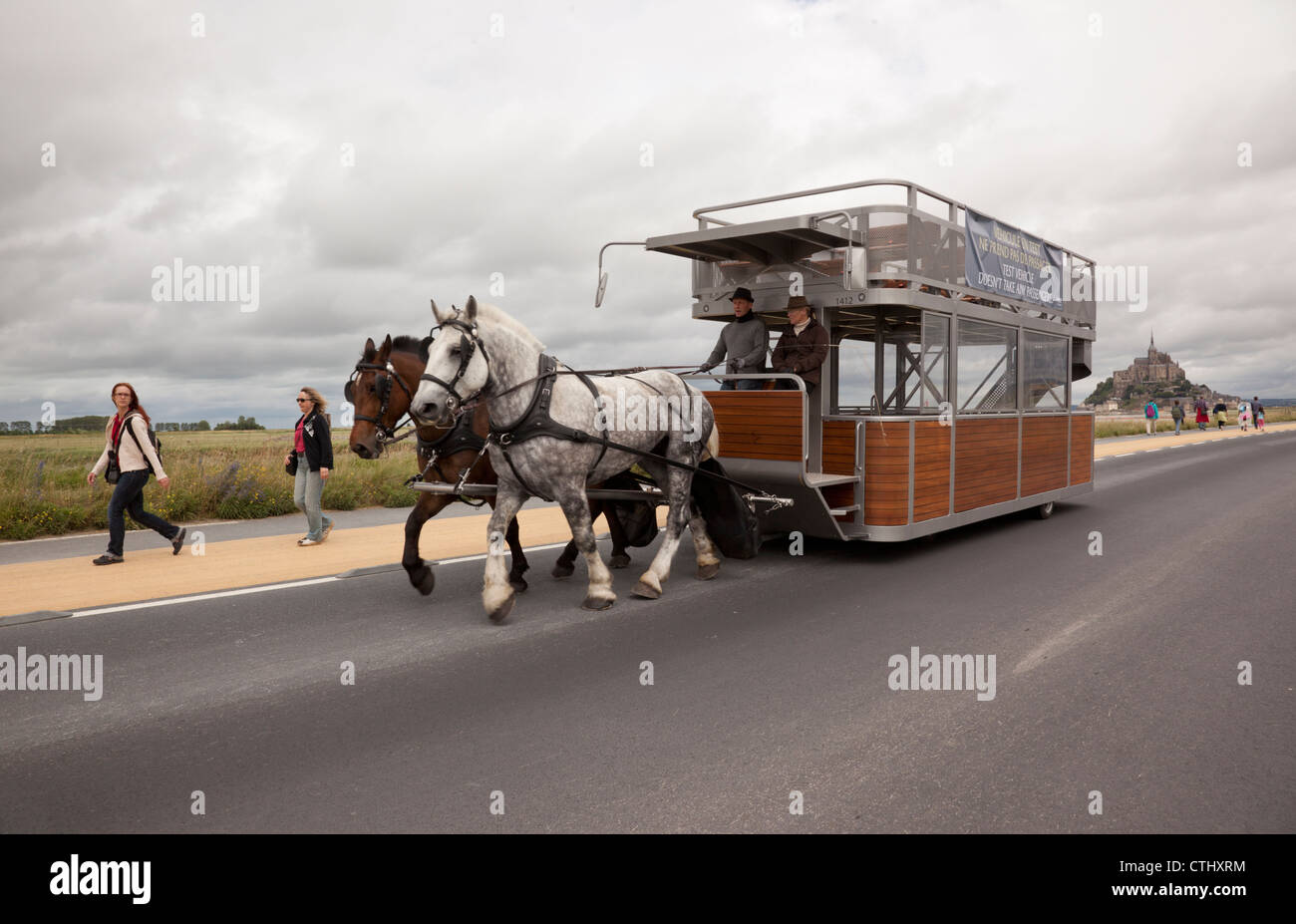 Horse-drawn carriage, Mont-St-Michel, Brittany, France Stock Photo - Alamy