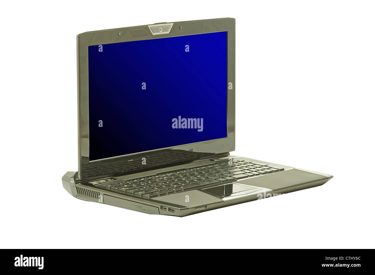 Notebook isolated over white with a blue screen Stock Photo - Alamy