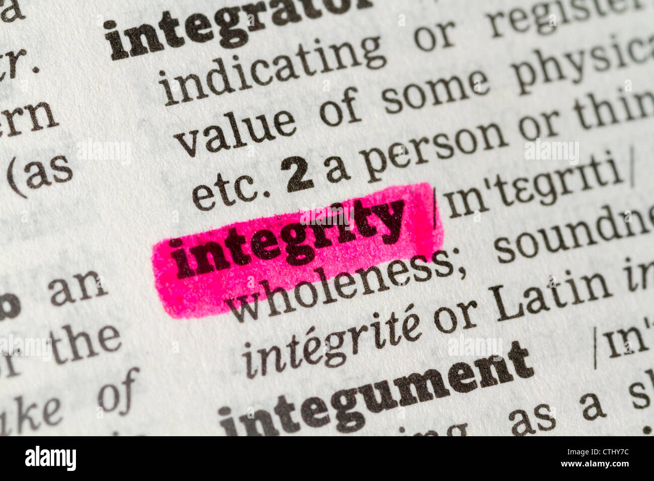 Integrity Dictionary Definition highlighted in dictionary closeup Stock ...