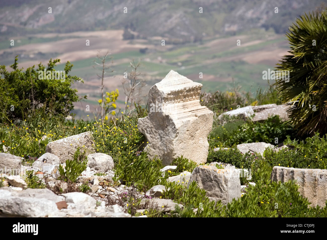 piece of ancient Greek white stone decorated by carving on beautiful ...