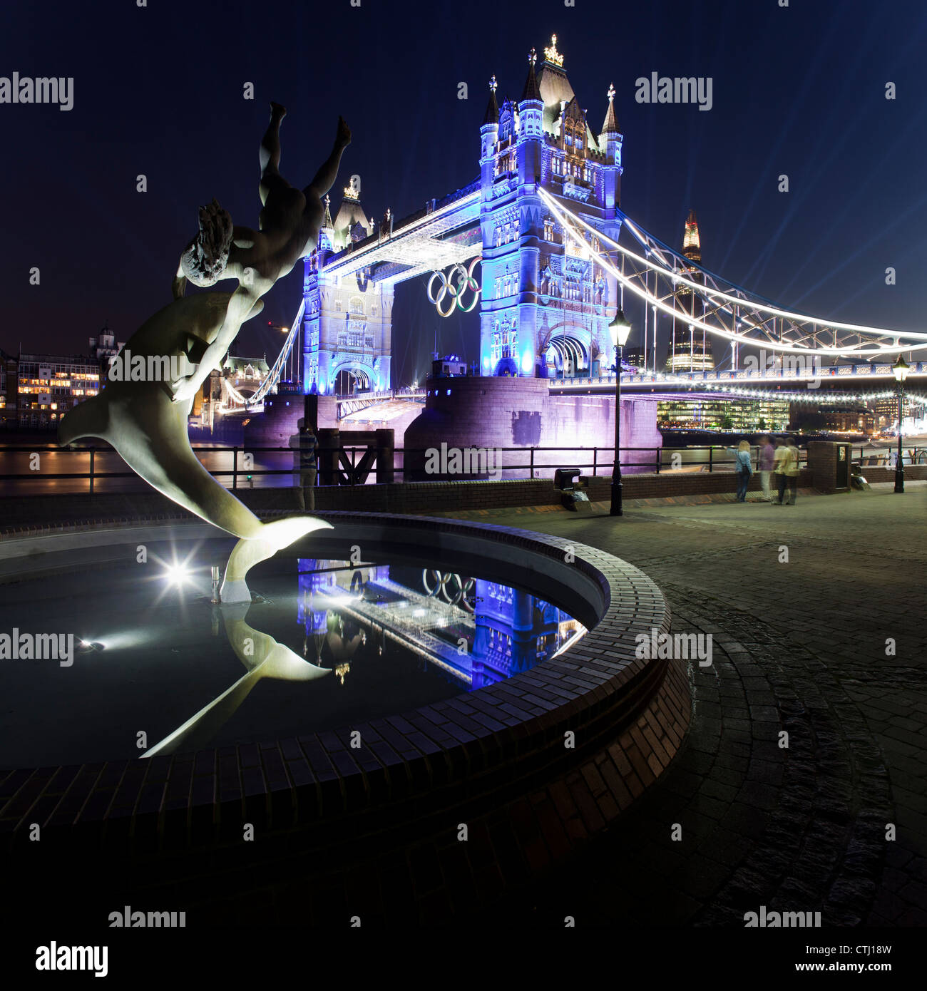 London Tower Bridge with the London 2012 Summer Olympic Rings, United ...