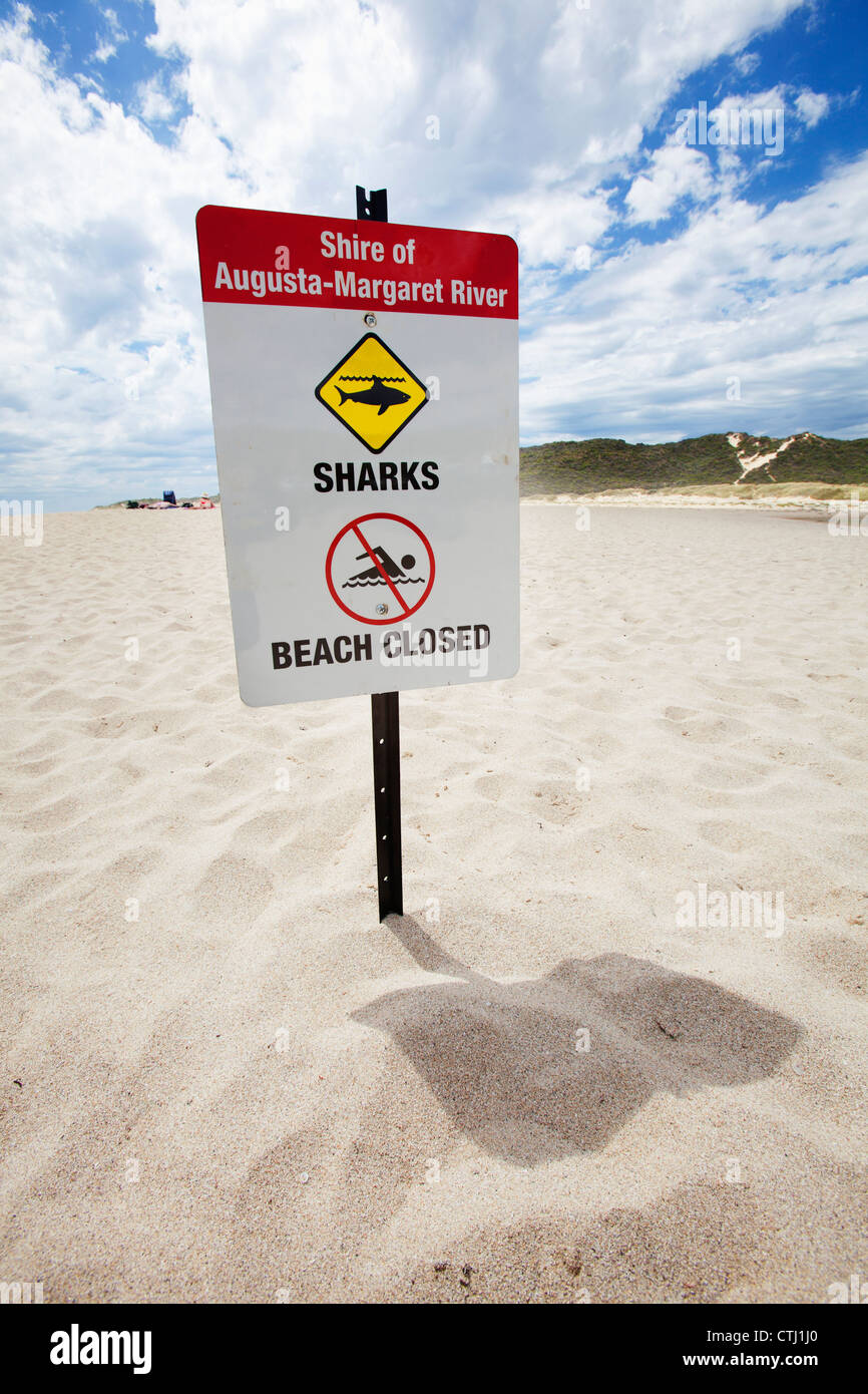 A Shark Warning Sign Posted At Rivermouth Beach Near Margaret River And ...