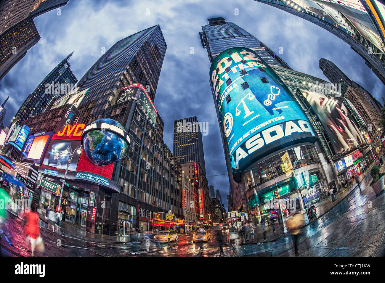 Times Square at twilight on a rainy day in New York Stock Photo - Alamy