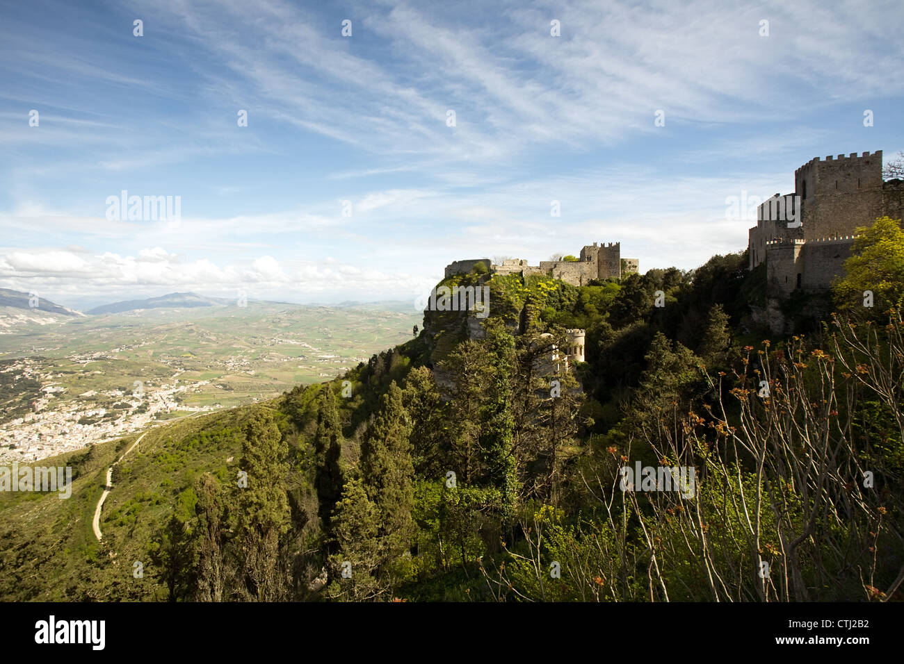 panoramic view of ancient fortresses of Erice town, Sicily, Italy Stock ...