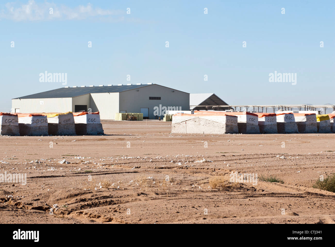 Cotton modules are stored at a cotton gin before processing Stock Photo ...