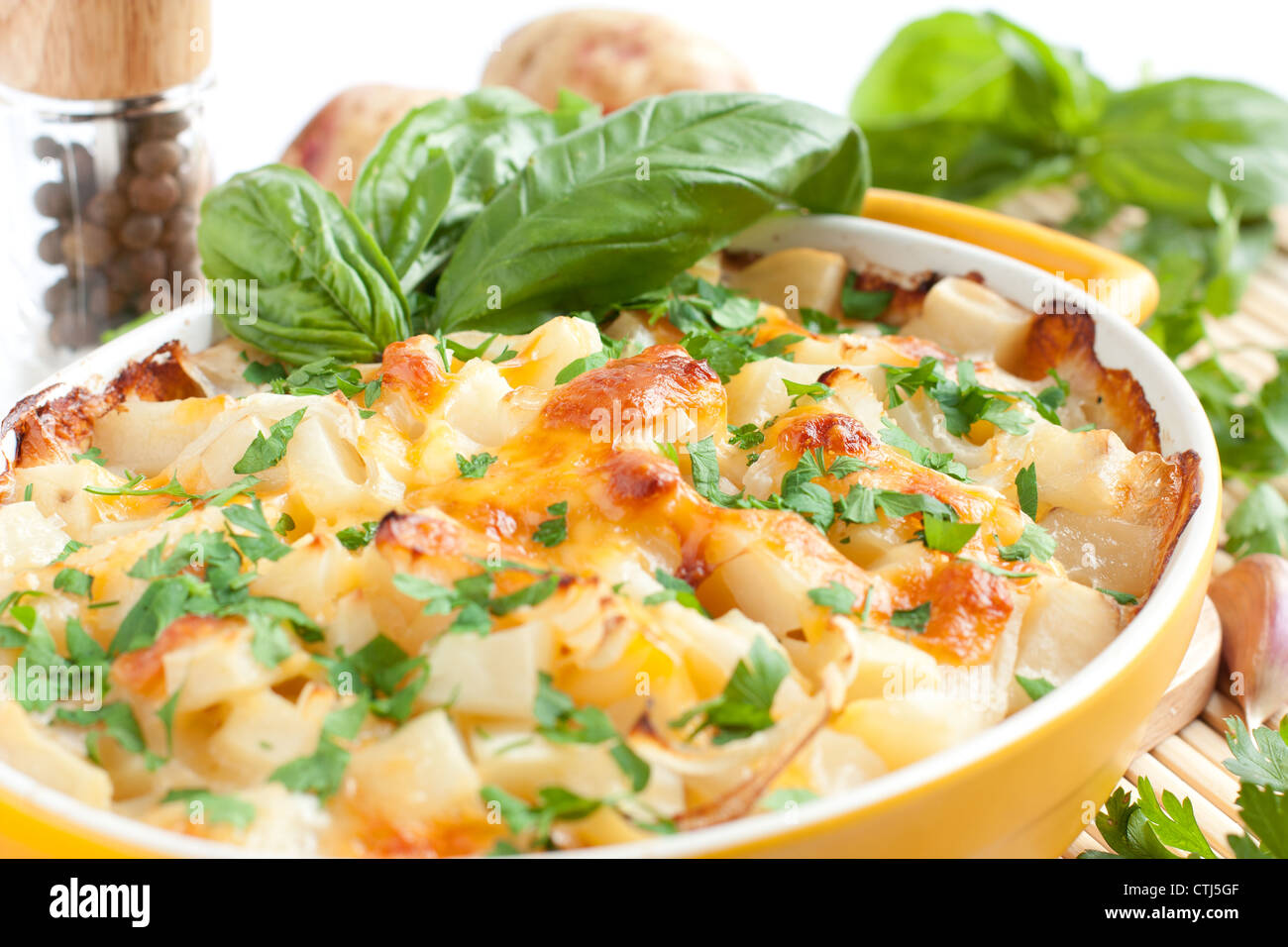 Potatoes with cheese baked in the oven, macro Stock Photo - Alamy