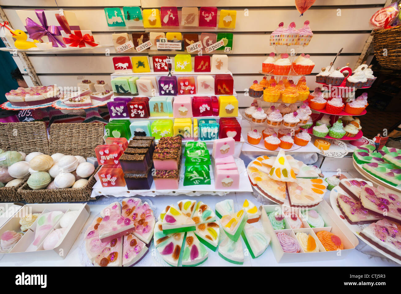 England, London, Camden, Camden Lock Market, Soap Store, Display of ...