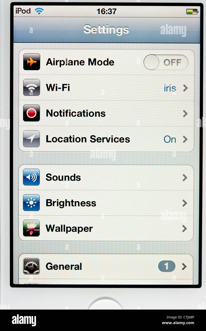 iPod touch screen menu Stock Photo - Alamy