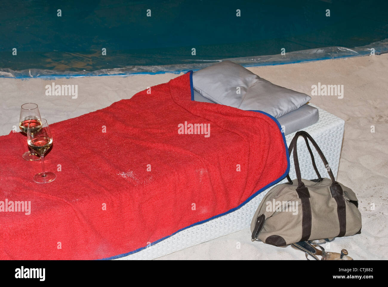sunbed on fake beach Stock Photo - Alamy