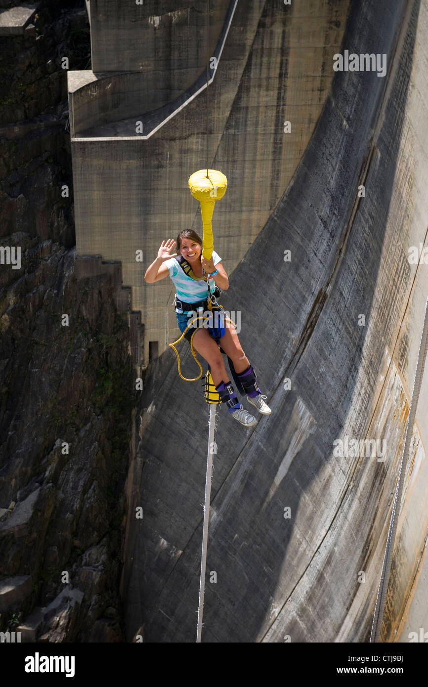 Switzerland, Canton Ticino, Verzasca dam, Bungee jumping Stock Photo ...
