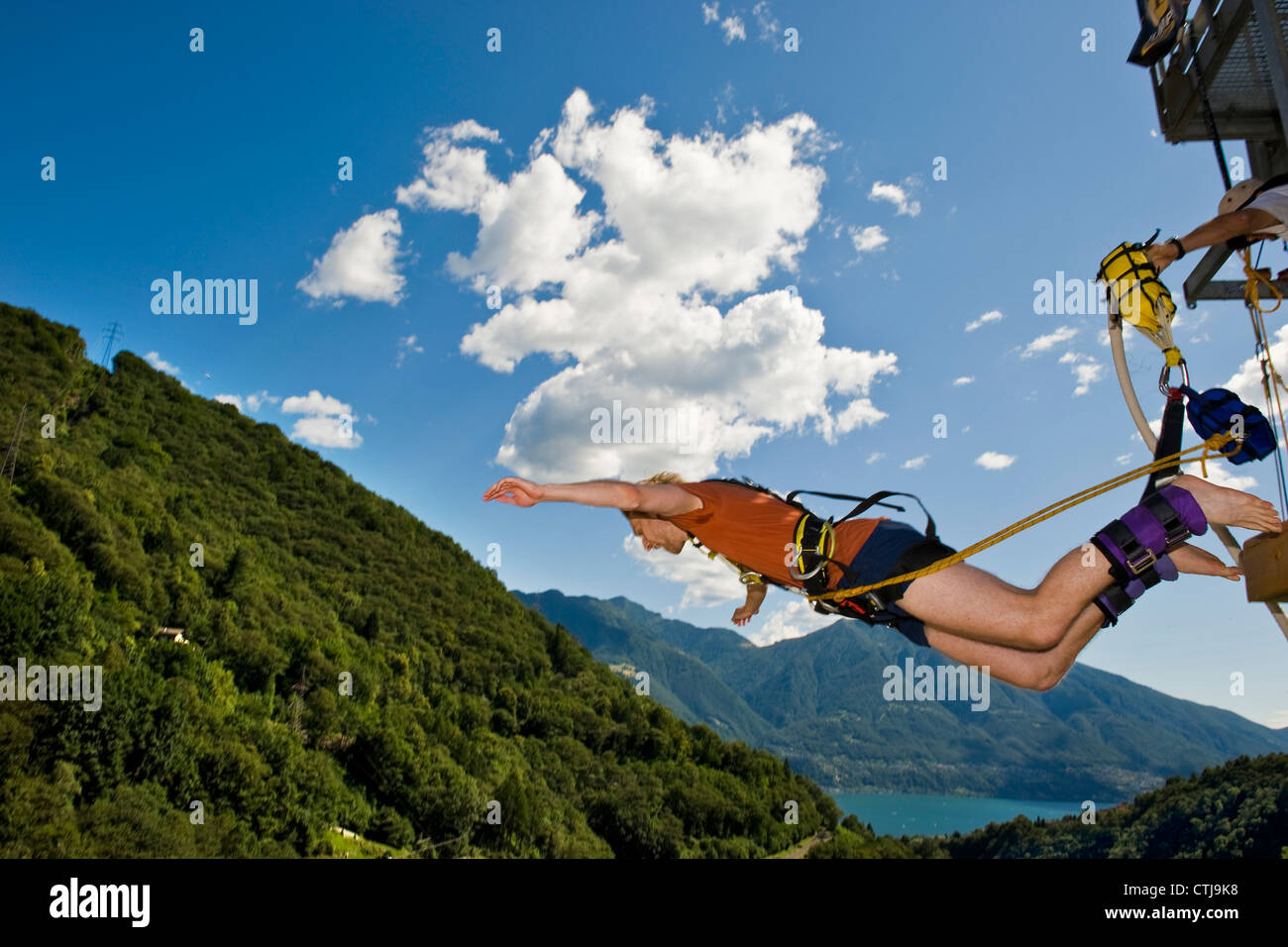Switzerland, Canton Ticino, Verzasca dam, Bungee jumping Stock Photo ...