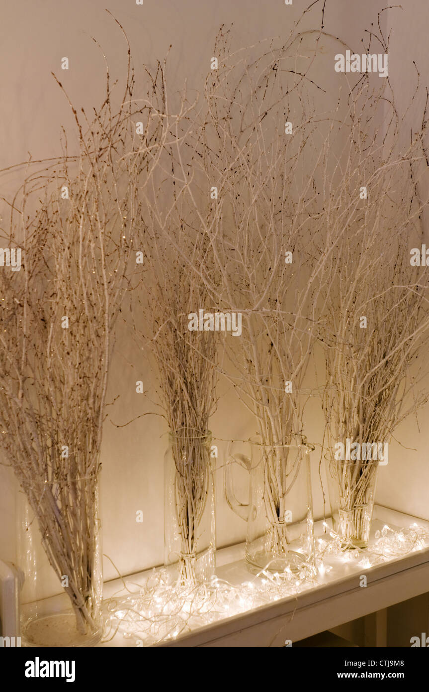Twig arrangement and fairylights Stock Photo - Alamy
