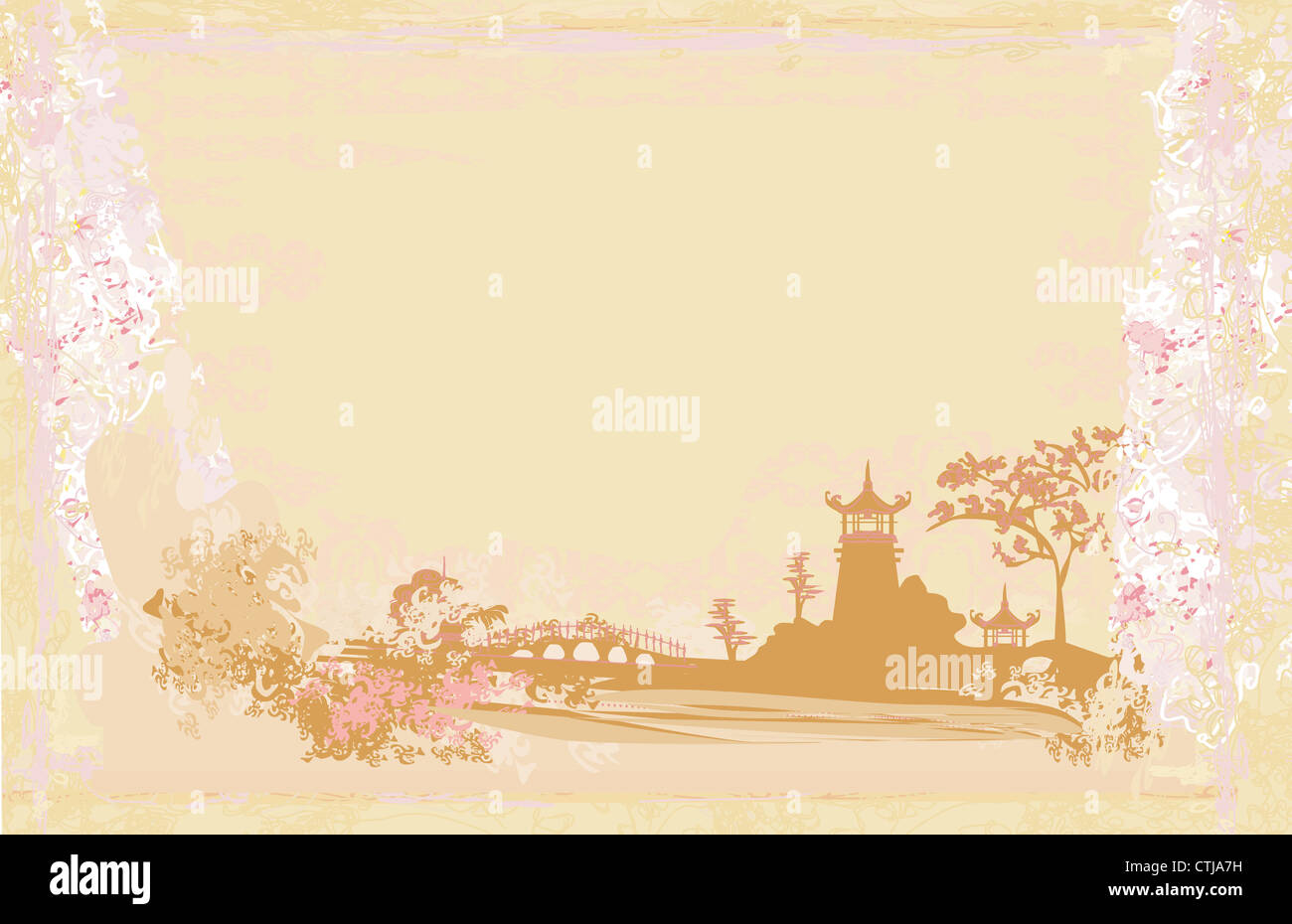 old paper with Asian Landscape Stock Photo - Alamy