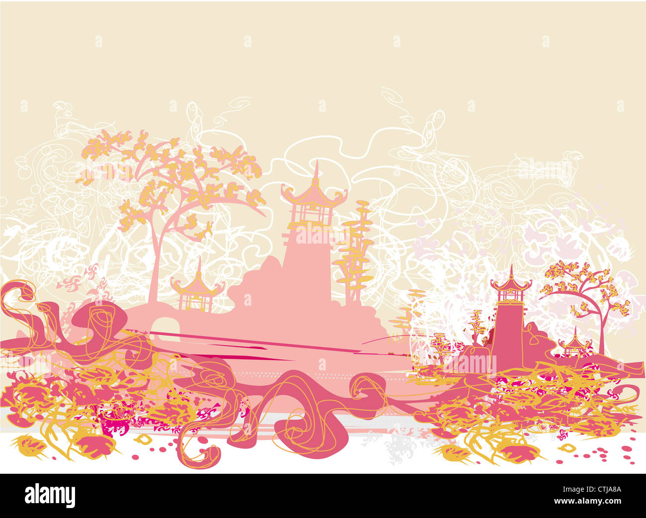 old paper with Asian Landscape Stock Photo - Alamy