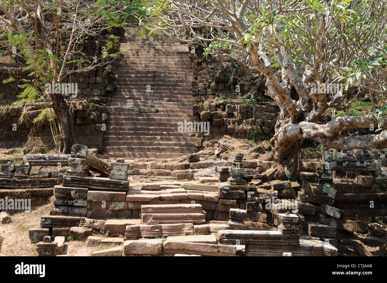 Ancient stone steps to Wat Pa Huack Wat Phu Khumer ruins Champassak ...