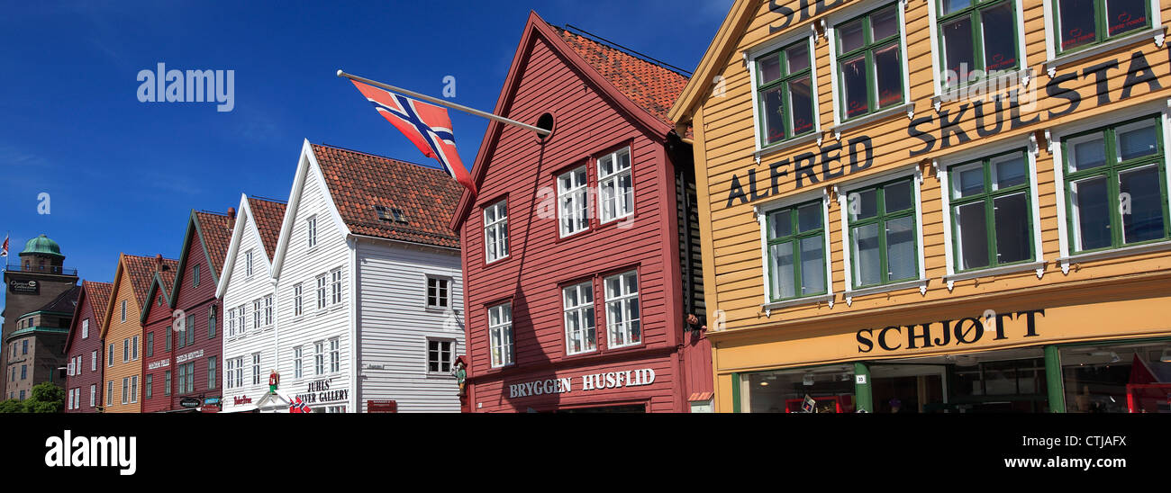 The old wooden Hanseatic buildings of the Bryggen, a UNESCO World ...