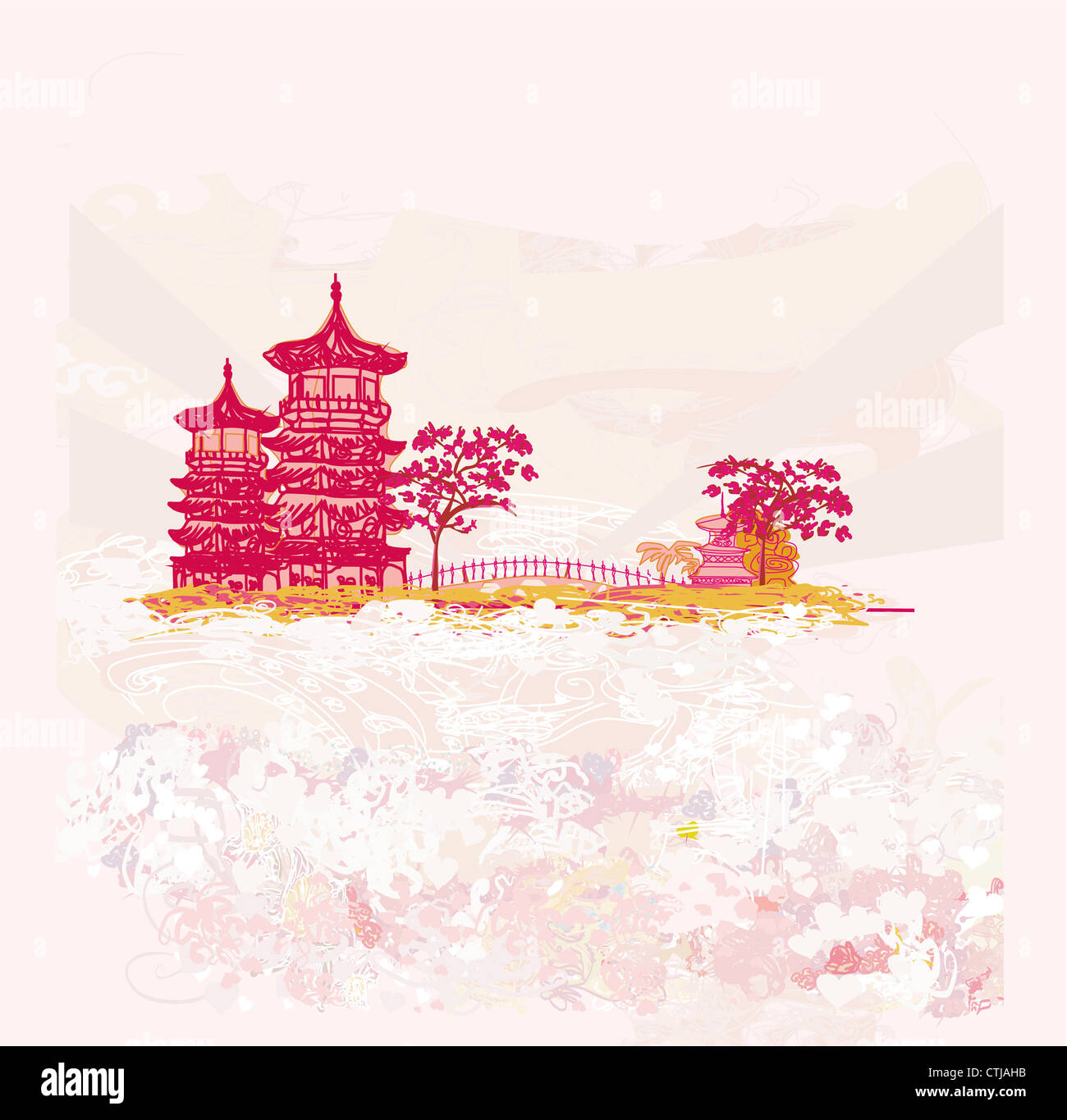 old paper with Asian Landscape Stock Photo - Alamy
