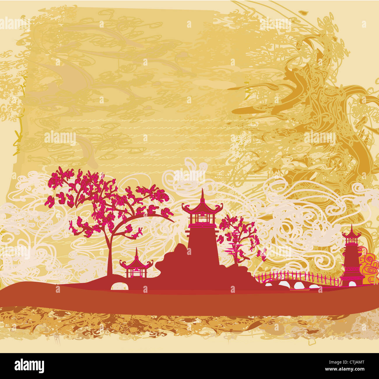 old paper with Asian Landscape Stock Photo - Alamy