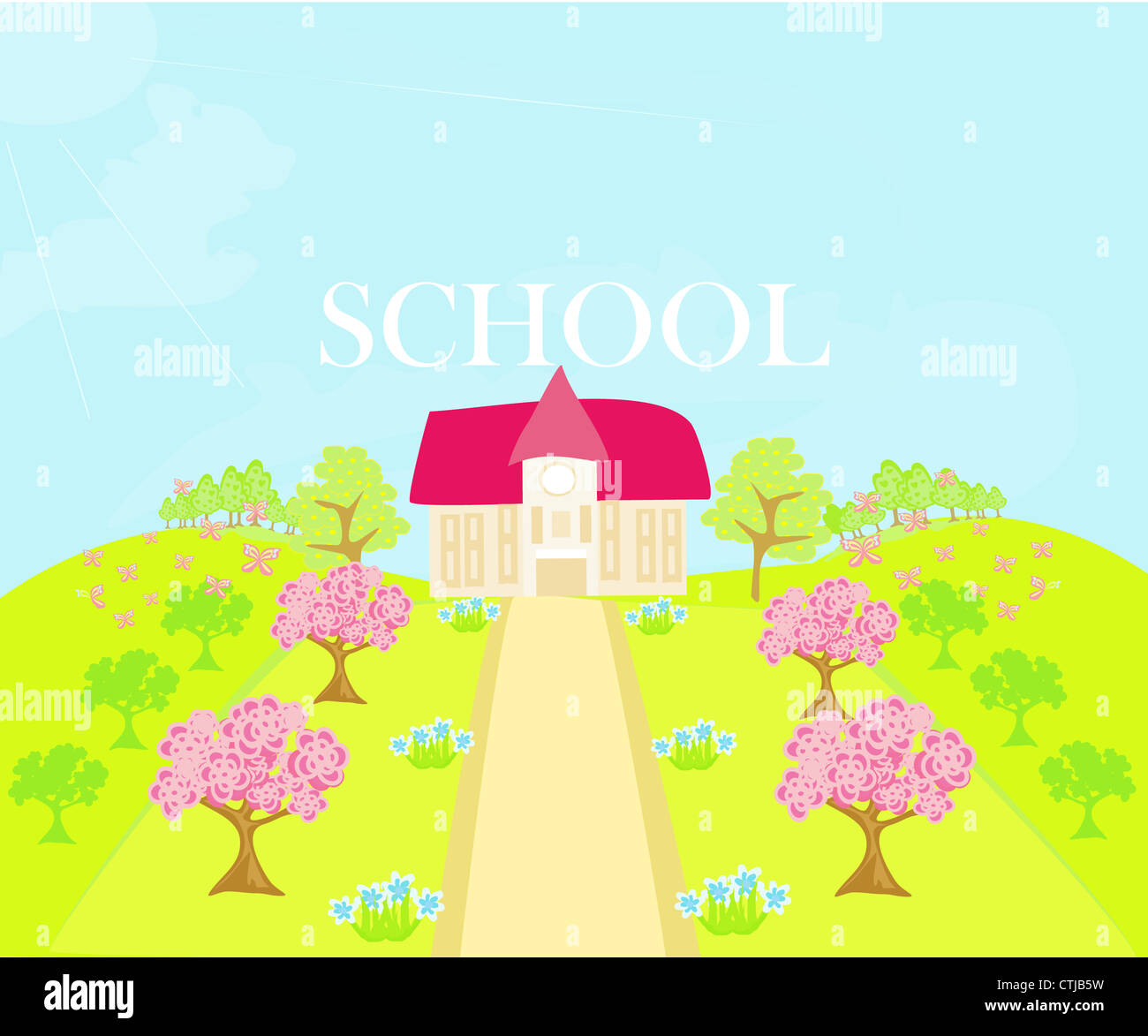 illustration of country school house Stock Photo - Alamy