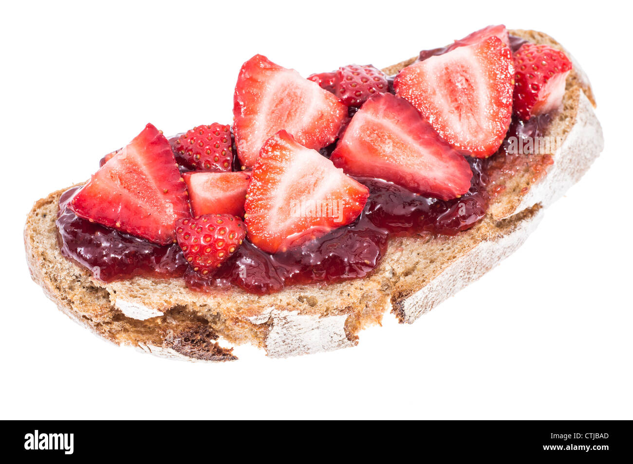 Bread with fresh homemade Strawberry Jam isolated on white background ...