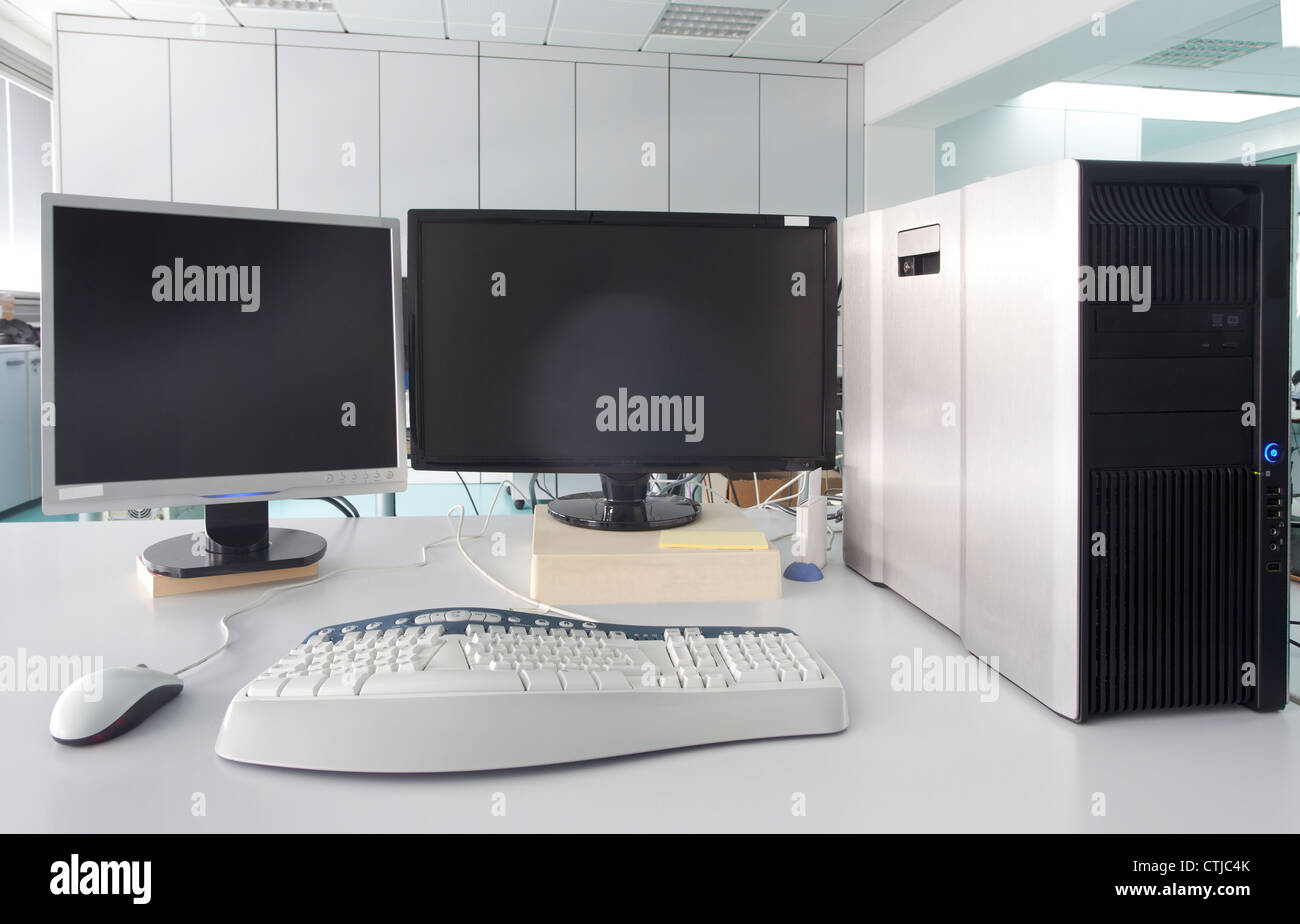 Office desk with computer Stock Photo - Alamy