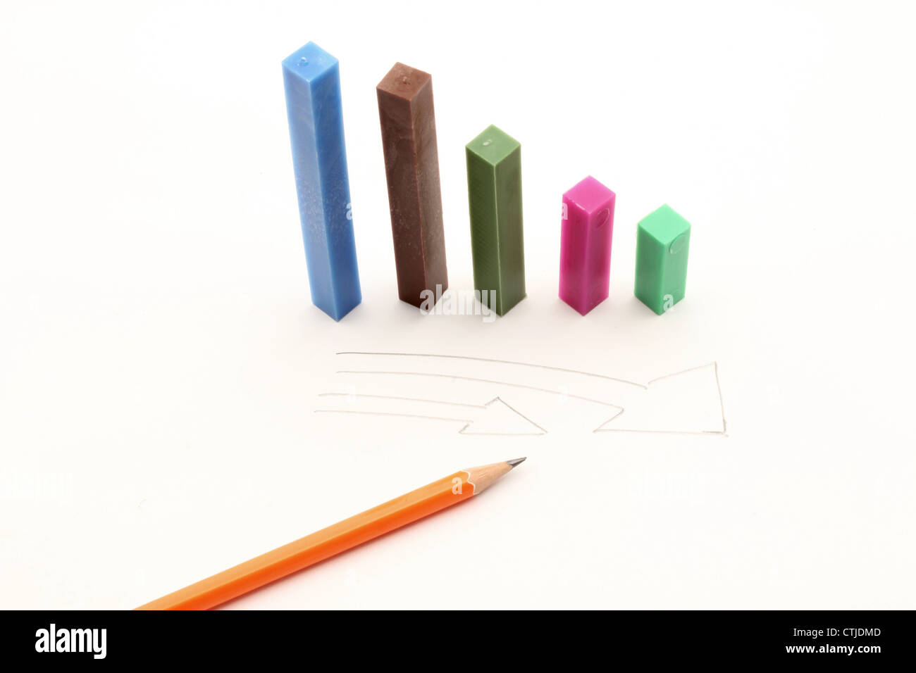 The bar graph of plastic prism - with arrow and pencil Stock Photo - Alamy