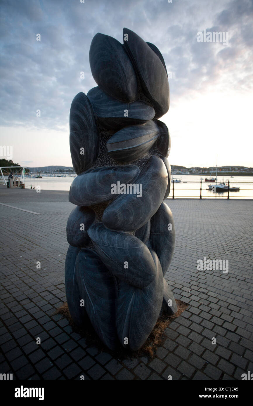 A limestone sculpture of blue mussels Mytilus Edulis on Conwy Quay by ...