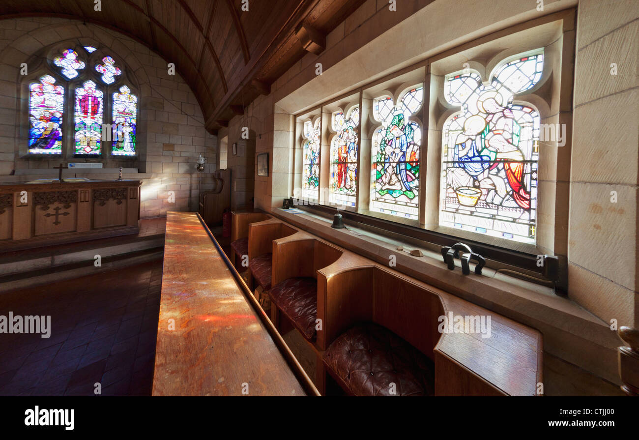 Stained Glass Windows Inside A Church; Northumberland, England Stock ...