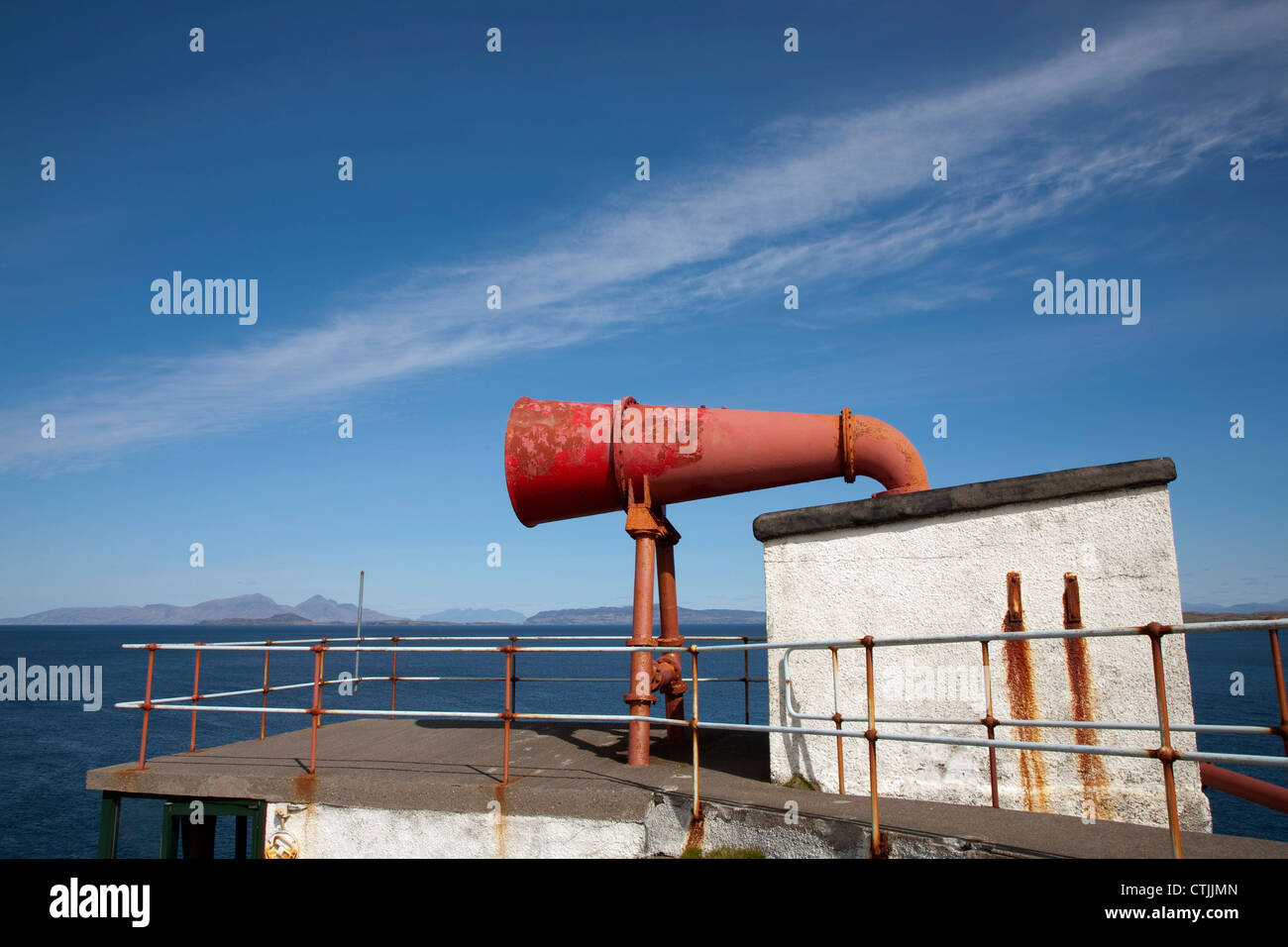 The foghorn at Ardnamurchan lighthouse on the west coast of Scotland ...