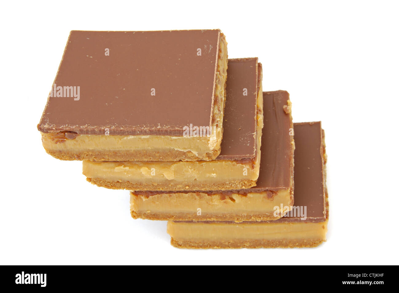 Stack of chocolate caramel slices isolated on a white background Stock ...