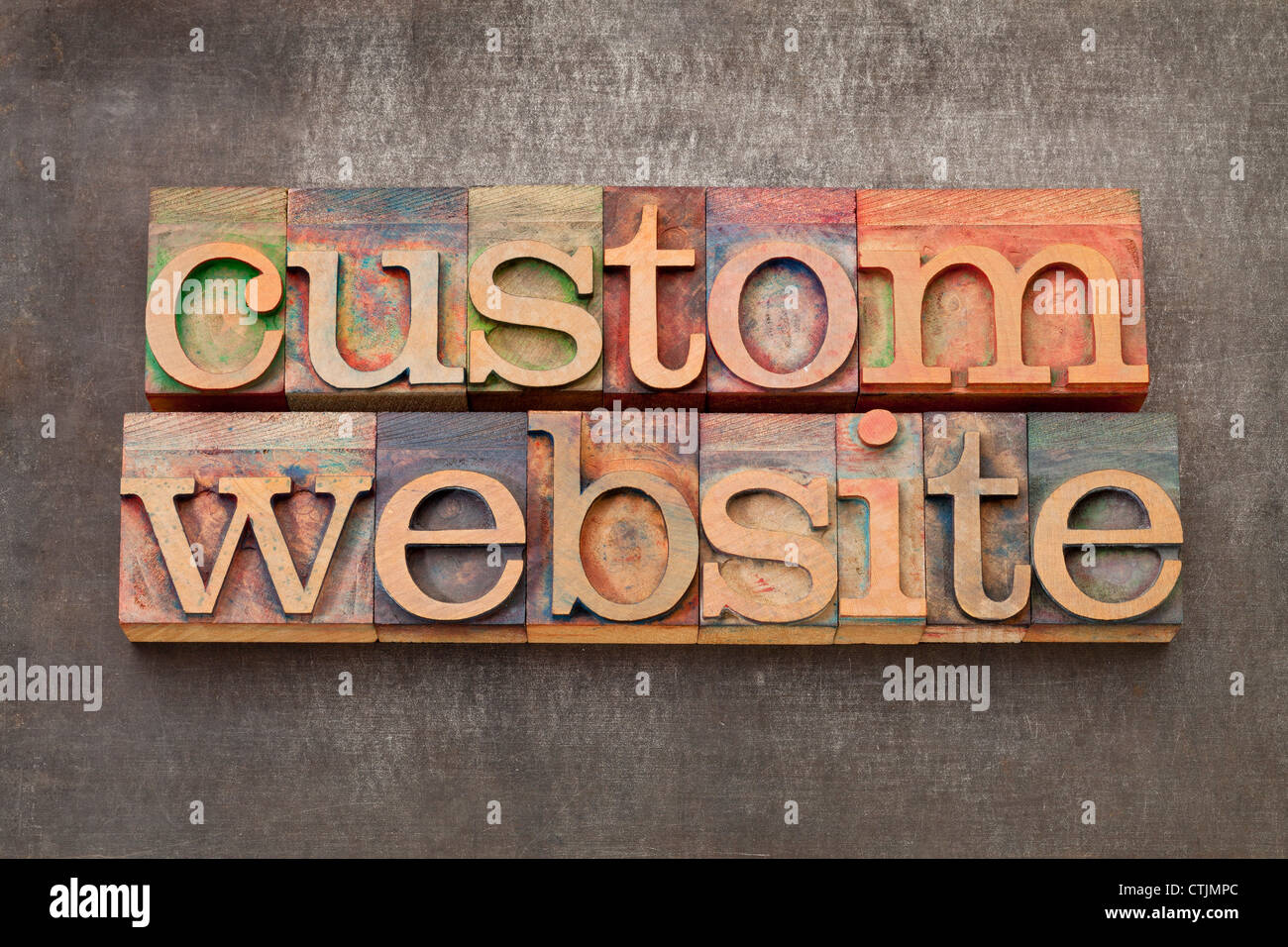 custom website - text in vintage letterpress printing blocks against a ...